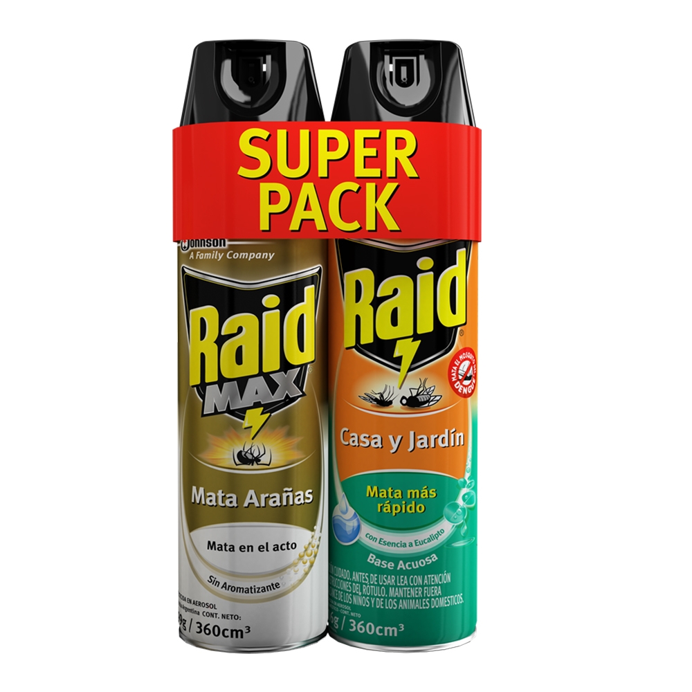 RAID INSECTICIDA PACK MAX ARANA + RAID CASA Y JARDIN - Lagos Distribuidores